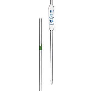 EISCO Volumetric Pipette, 15mL - Class A Blue Markings Green Coded Borosilicate Glass- Eisco Labs
