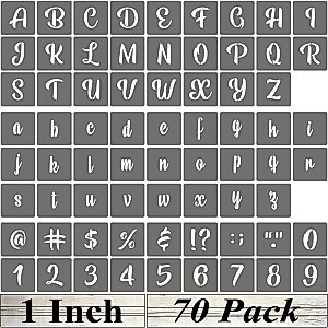 1 Inch Alphabet Letter Stencils - 70 Pack Letter Number Stencil Templates with Signs for Painting on Wood, Reusable Calligraphy Letters and Numbers Stencils for Chalkboard Fabric Wood Signs