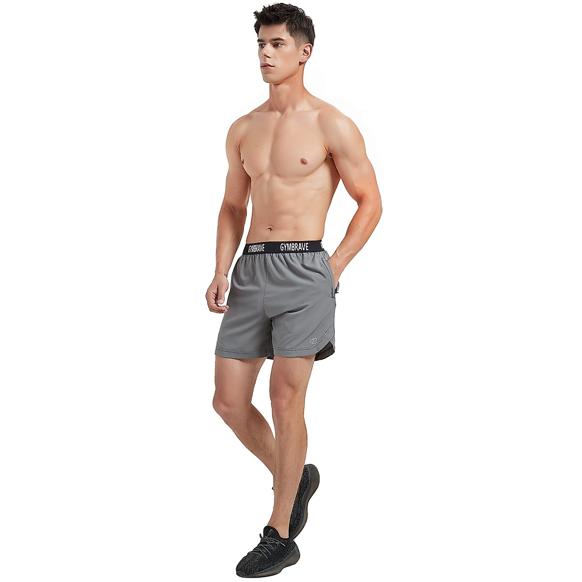 GymBrave Men's 5 Inches Athletic Running Shorts Lightweight Quick Dry Workout Training Short with Zip Pockets