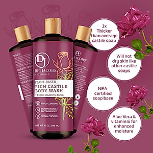 DR. JACOBS NATURALS Castile Rose All-Natural Body Wash for Moisturizing Dry and Sensitive Skin Shampoo with Plant-Based Ingredients Gluten, Preservatives-Free Formula - 32 oz, Pack of 1
