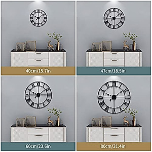 LEIKE Large Modern Metal Wall Clocks 40CM Round Nearly Silent Little Ticking Outdoor Black Roman Numeral Clock for Kitchen,Living Room,Bedroom Wall Decor