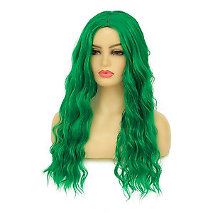 Beweig Long Curly Wavy Green Wig for Women Middle Part Costume Cosplay Wig Synthetic Hair Replacement Wig …
