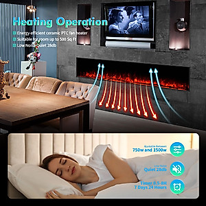 ALEXENT Recessed 80" Electric Fireplace with Wi-Fi/Remote Control Wall Mount, Built in, Low Noise with Timer, Touch Screen, Adjustable Flame Color and Speed, Log Set & Crystal