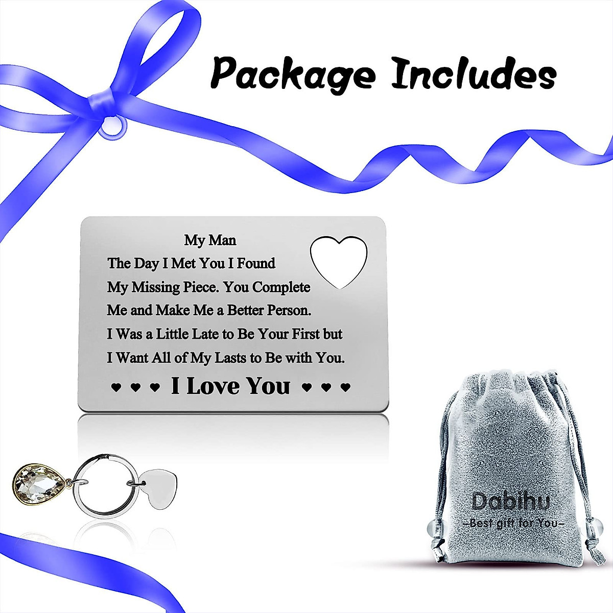 Boyfriend Metal Wallet Card Anniversary Wallet Insert Card for Men Valentines Day Gift for Boyfriend Husband Couple Gifts To My Man Engraved Card Wedding Christmas Birthday Engagement Gifts for Him