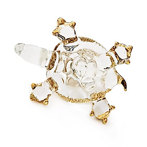 WitnyStore Tiny 2½" Long Clear Gold Mom And Baby Tortoise Figurine Miniature Hand Blown Painted Glass Turtle Chelonian Aquatic Reptile Small Crystal Animals Decorative Collectible Figurines Décor Gift