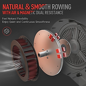 JOROTO Rowing Machine, Air Magnetic Foldable Rowing Machines for Home Use, Rower Machine with 49.5" Rail, Backlit Monitor, Bluetooth, App Supported, Tablet Holder