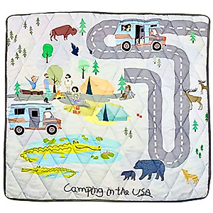 Baby Play Mat, Washable Play Mat for Baby 43"x43", Foldable Kids Tents Mat, Baby Play Gym Mat, Play Tent Mat for Toddler, Baby Tummy Time Mat, Non-Slip (Camping in The USA)