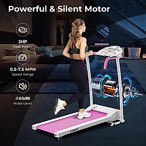 GYMAX Foldable Treadmill, Freestanding Easy Assembly Folding Treadmill with 12 Preset Programs, LCD Monitor, Built-in Wheels & Pulse Sensor, Portable Compact Running Machine for Small Space (Pink)