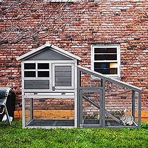 PETSITE Chicken Coop Run, Rabbit Hutch Small Animal Houses & Habitats for Indoor Outdoor Use, Wooden Rabbit Bunny Cage with Pull Out Tray