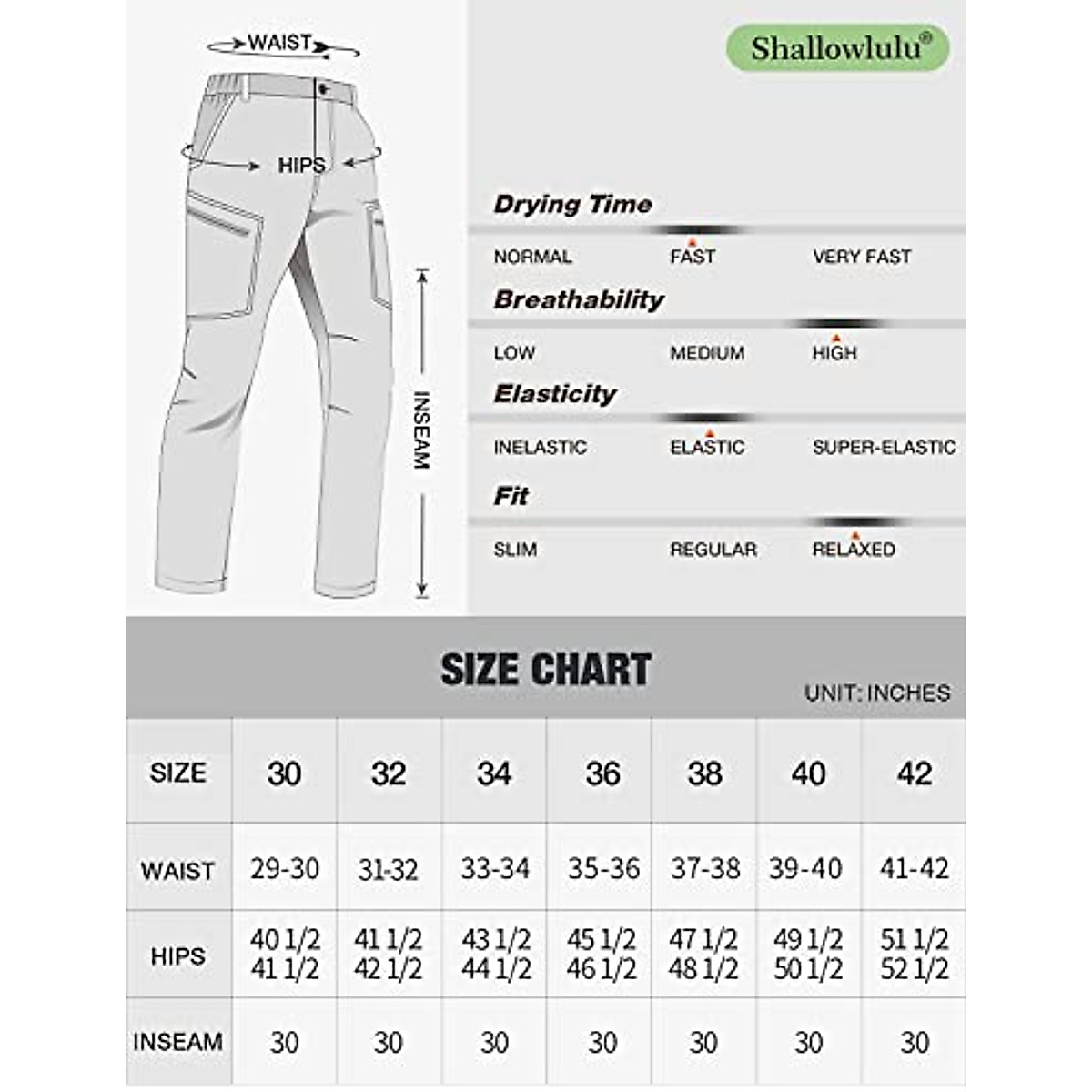 Shallowlulu Men's Cargo Hiking Pants Quick Dry Lightweight Waterproof Fishing Pants for Men with Multi Pockets for Camping Travel Work(Stone Khaki 32W/30L)