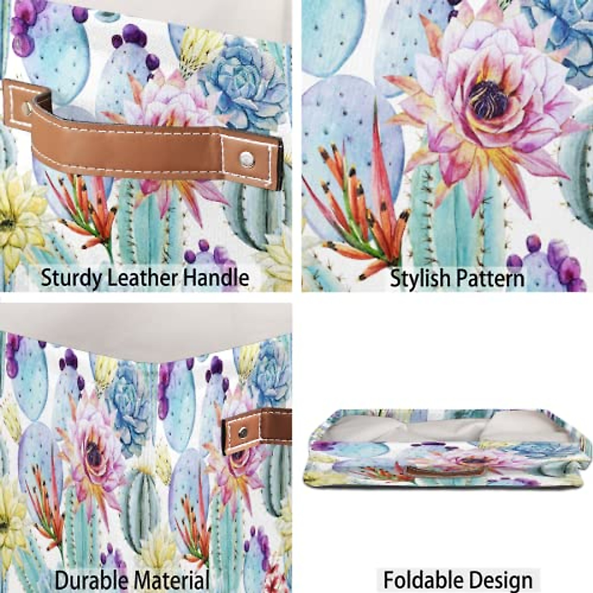 Floral Cactus Plant Cube Storage Bins 13 Inch Fabric Storage Basket Square Storage Bins Collapsible Nursery Storage Bin Organizer Basket Storage Box for Shelves, Closet