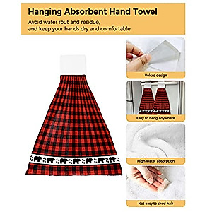 2PCS Hand Tie Towels for Bathroom Kitchen-Red Black Buffalo Checked Plaid Bear Paw Decor Hanging Towel Tea Bar Dish Cloth Soft Coral Fleece Absorbent Washcloth,Forest Animals