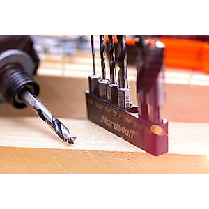 NordWolf 7-Piece HSS Brad Point Stubby Wood Drill Bit Set with 1/4" Hex Shank for Carpenter Woodworking, SAE Sizes 1/16"-3/32"-1/8"-3/16"-1/4"-5/16"-3/8"