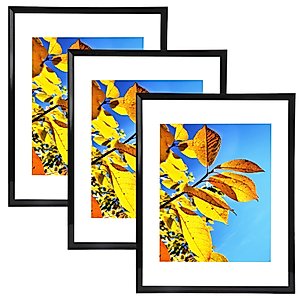Aynoo 11x14 Picture Frame Black Set of 3 Pack 11x14 Picture Frames Display Pictures 6x8 11x14 Wall Mounting Thin Border Photo Frame for Wall,Black, 3Pack