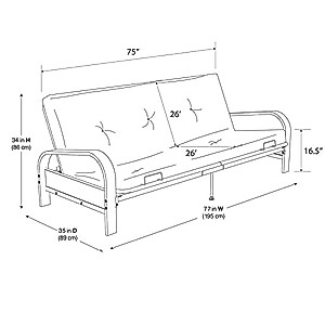 DHP Brax Black Metal Arm Full Size Frame with 6” Thermobonded High Density Polyester Fill Futon Mattress, Herringbone