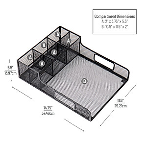 Mind Reader Utensil Napkin & Plate Holder, Silverware Organizer, Serving Tray, Metal Mesh, 11.5"L x 14.75"W x 5.5"H, Black