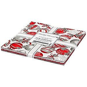 Holiday Flourish 15 2021 Scarlet Ten Square 42 10-inch Squares Layer Cake Robert Kaufman TEN-1088-42