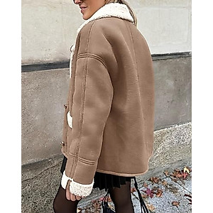 PRETTYGARDEN Womens 2024 Winter Suede Coats Fleece Sherpa Lined Jacket Faux Fur Lapel Pockets Warm Fall Fashion Outerwear (Camel,X-Large)