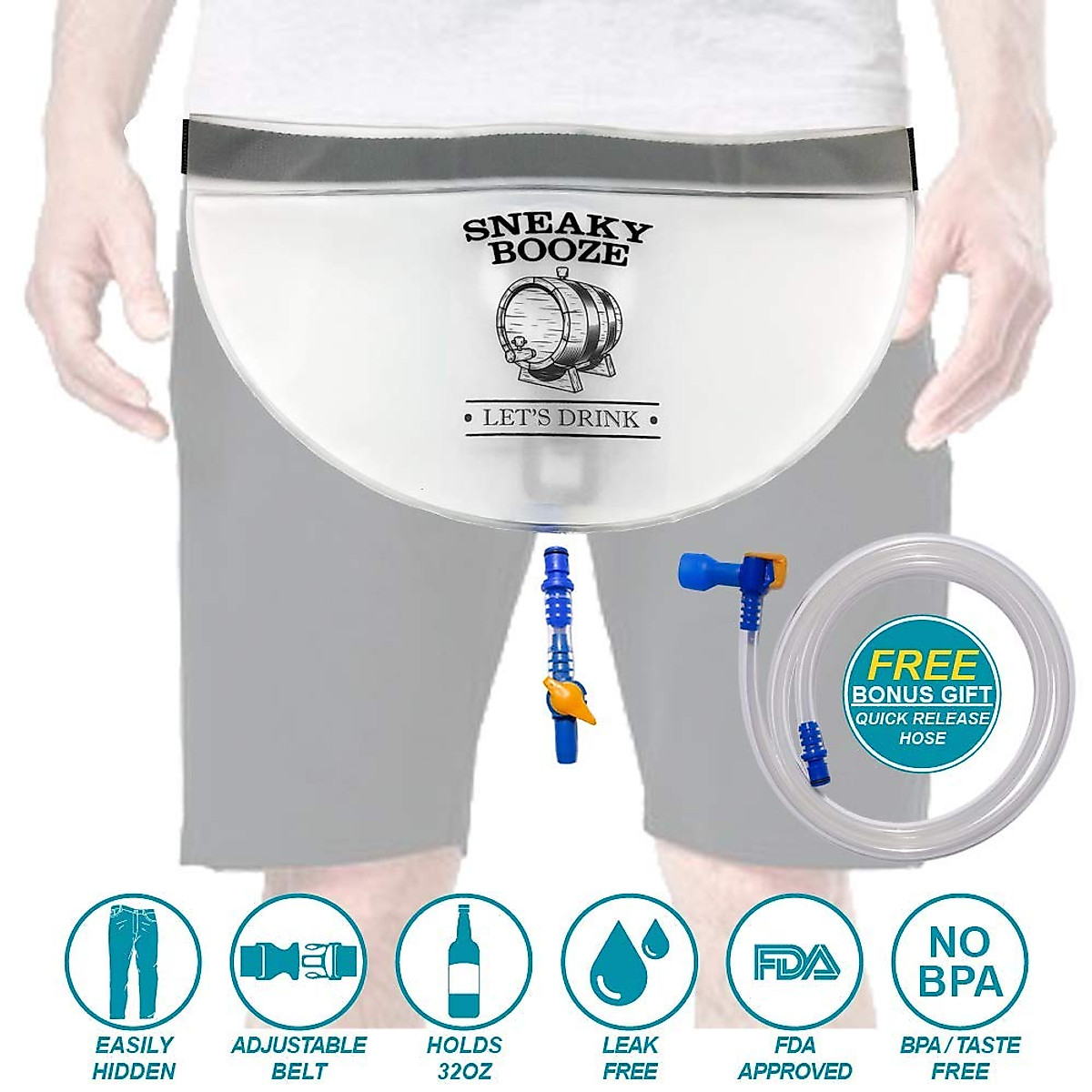 Sneaky Booze Hidden Flask Pouch For Men And Women: Portable 32oz Undetectable Alcohol Bag. Concealable Plastic Wine Liquor Body Hip Flasks. Disguised Leak Proof Travel Bags For Cruise Concert Festival