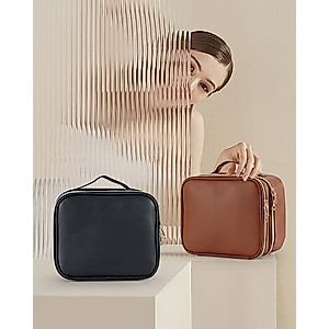 Stagiant Large Makeup Bag, Double Layer Makeup Case with Dividers Makeup Organizer Bag Cosmetic Train Case for Travel Makeup Brushes Palettes Sponge Toiletries, Vintage Brown