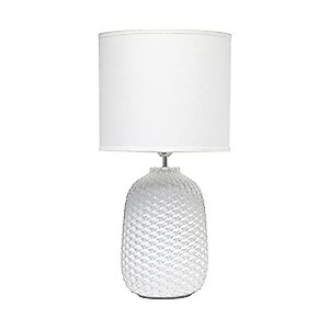 Simple Designs LT1135-OFF 20.4" Tall Traditional Ceramic Purled Texture Bedside Table Desk Lamp w White Fabric Drum Shade for Home Decor, Bedroom, Living Room, Entryway, Office, Off White