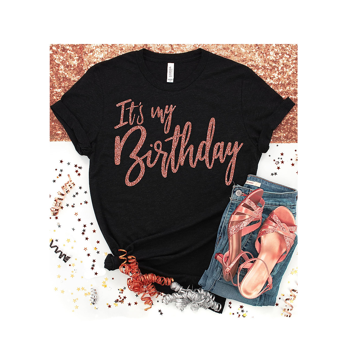 Plus Size Birthday Shirts for Women - Rose Gold Glam It's My Birthday T-Shirt - 2XL - Black Tee(ItsMyBdy RsG) Blk/2xl