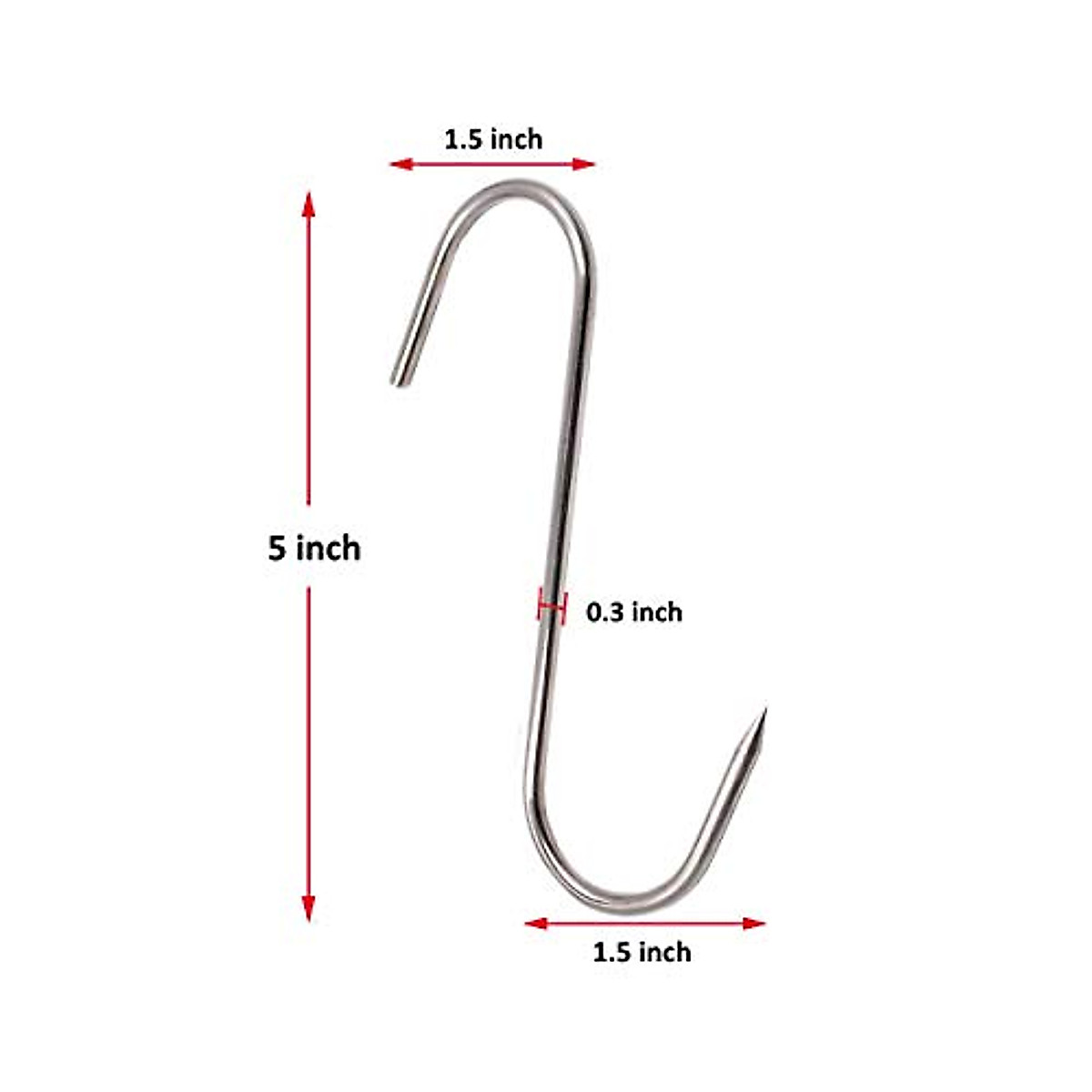 S Hooks for Hanging Meat, 20PS 5" Stainless Steel Sharp Prong S-Hooks Heavy Duty S Shaped Butcher Processing Hanger for BBQ Pork Sausage Bacon Hams Chicken Duck Turkey Poultry Smoker Curing Roast