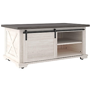 Signature Design by Ashley Camiburg Farmhouse Lift Top Coffee Table with Storage, Dark Brown