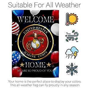 Welcome Home Marine Corp House Flag - Pack Armed Forces Corps USMC Semper Fi United State American Military Veteran Retire Official USA Applique - Banner Small Garden Yard Gift Double-Sided 28 X 40
