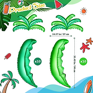 Wettarn 20 Pcs Palm Tree Leaves Balloons, Helium Foil Coconut Tree Leaves Balloons Green Palm Tree Decorations for Kids' Birthday Hawaii Luau Tropical Party Baby Shower, 35.43 x 14.57 Inches