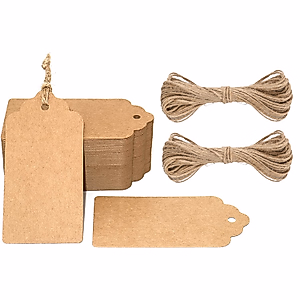 G2PLUS Kraft Paper Gift Tags with String,100PCS Blank Gift Tags,Christmas Gift Tags,Holiday Hangtags for Art&Craft,Gift Wrapping,Halloween(2'' x 4'')