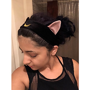 Ziper Cute Cat Usagi Moon Cosmetic Hairband shower headband (Black)