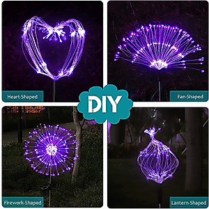 JJGoo Solar Garden Lights Solar Firework Lights, 2 Pack 150 LEDs 2 Lighting Modes Solar Lights Outdoor Waterproof for Garden Patio Walkway Pathway Party Wedding Christmas Decorative - Purple
