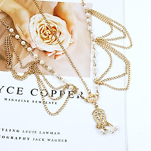 Dizila 8 Pieces Gold Head Chains with Rhinestone Pearl Leaf Coin Festival Prom Wedding Bridal Jewelry Boho Headbands Tassel Forehead Chain Hair Bands Headwear Headpieces for Women Girls