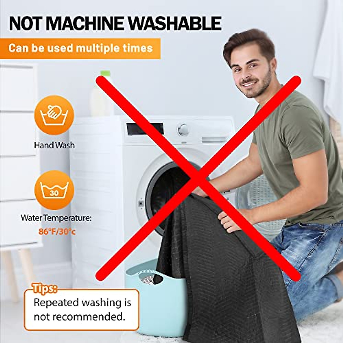 12 Moving Packing Blankets - 80 x 72 Inches (65 lb/Dozen) Heavy Duty Moving Pads for Protecting Furniture Professional Quilted Shipping Furniture Pads Black