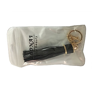 ZOONAI Women Leather Tassels Keychain Car Circle Key Rings Gift Bag Hanging Buckle (Black)