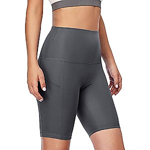 CADMUS Women's High Waist Spandex Yoga Shorts for Bike Running Two Side Pockets,10,Black,Grey,Wine Red,X-Large