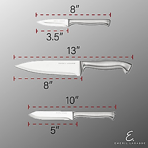 Emeril Lagasse 3-Piece Stainless Steel Kitchen Knives Set - 8” Chef Knife, 5" Utility Knife, & 3.5" Paring Knife - Slice Fruit & Meat Effortlessly