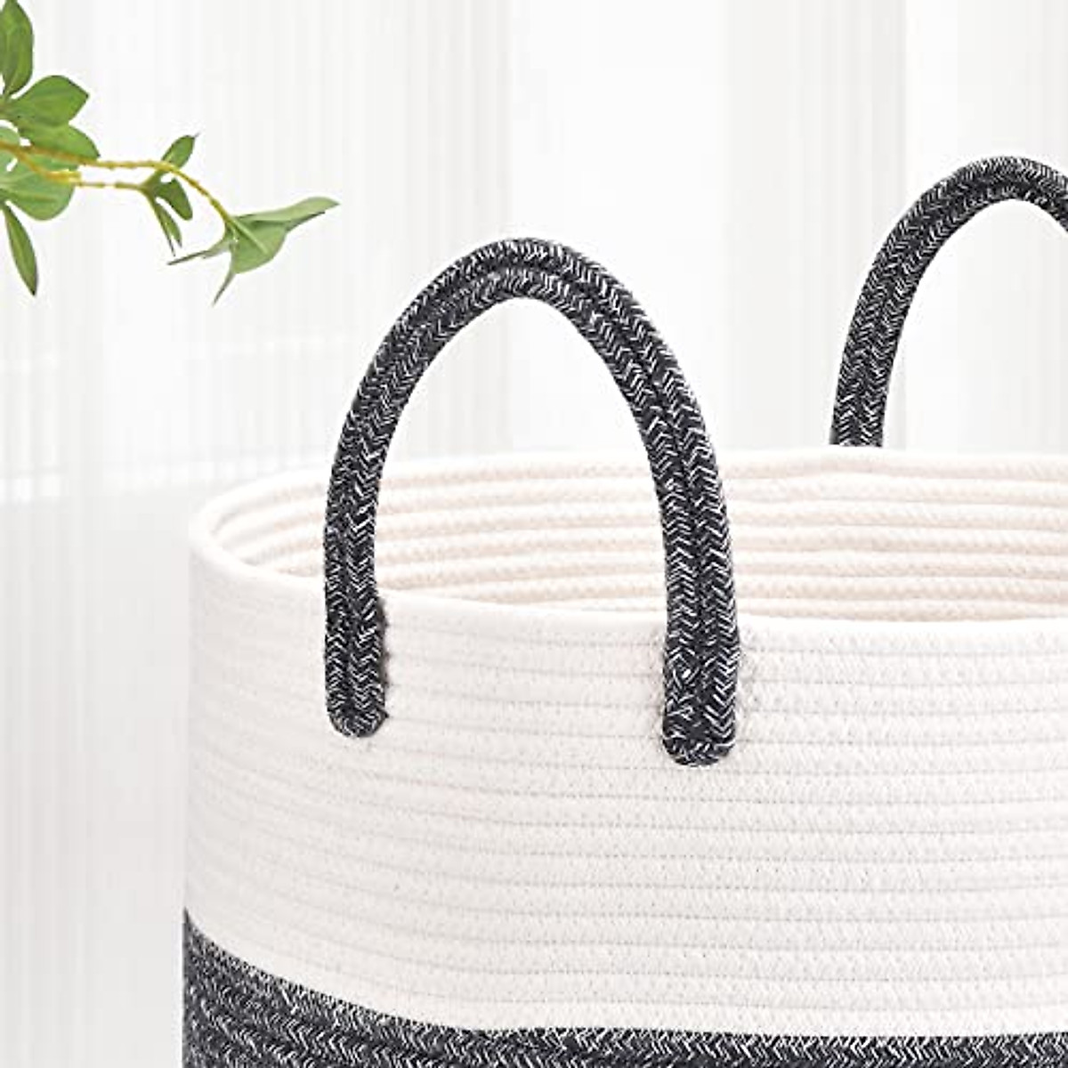 BOSROTY Extra Large Blanket Basket, Tall Laundry Basket, Laundry Hamper, Large Storage Basket, 15.7”x 19.7”, Cotton Rope Basket, Woven Basket, Toy Basket, Clothes Baskets, White & Black