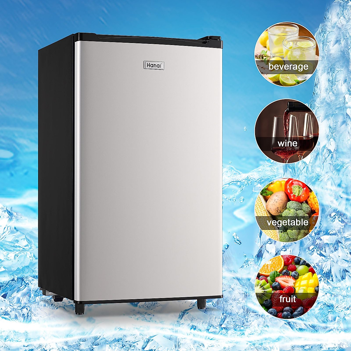 WANAI Mini Fridge 3.2 Cu.ft Single Door Compact Refrigerator with 5 Temp Adjustable Control Energy-efficient, for Home Kitchen Apartment Dorm Office