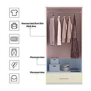 Hitow Wardrobe Armoire Closet with 2 Doors, Freestanding Wardrobe Cabinet with Drawer & Hanging Rod, Bedroom Armoire Clothes Organizer, White Type C (31.5" W x 18.9" D x 66.9" H)