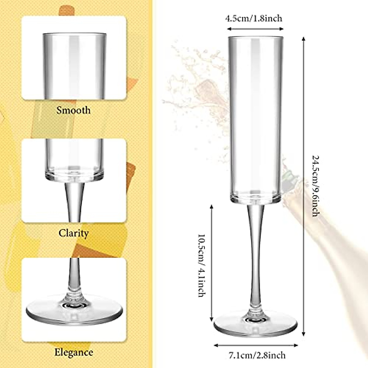 Champagne Flutes Goblets Plastic Acrylic Wine Toasting Goblets Crystal Disposable Cocktail Cups Drinkware Reusable For Christmas Party Wedding Birthday Anniversary(Clear,12 Pieces)