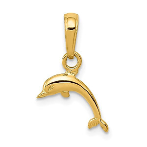 IceCarats 14K Yellow Gold Small Sea Dolphin Necklace Ocean Fish Pendant Summer Beach Nautical Charm 19mm x 11mm Only