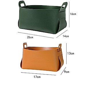 ChyJoey Desktop Storage Organizer, Faux Leather Basket with Handles, Folding Catchall Basket for Entryway Table