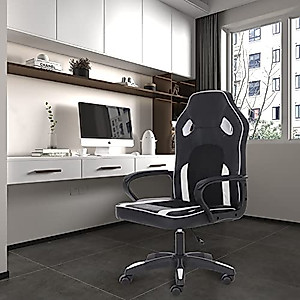 Executive Office Chair with Arms, Mid-Back Desk Chair Black PU Leather Ergonomics Office Task Chair Adjustable Swivel