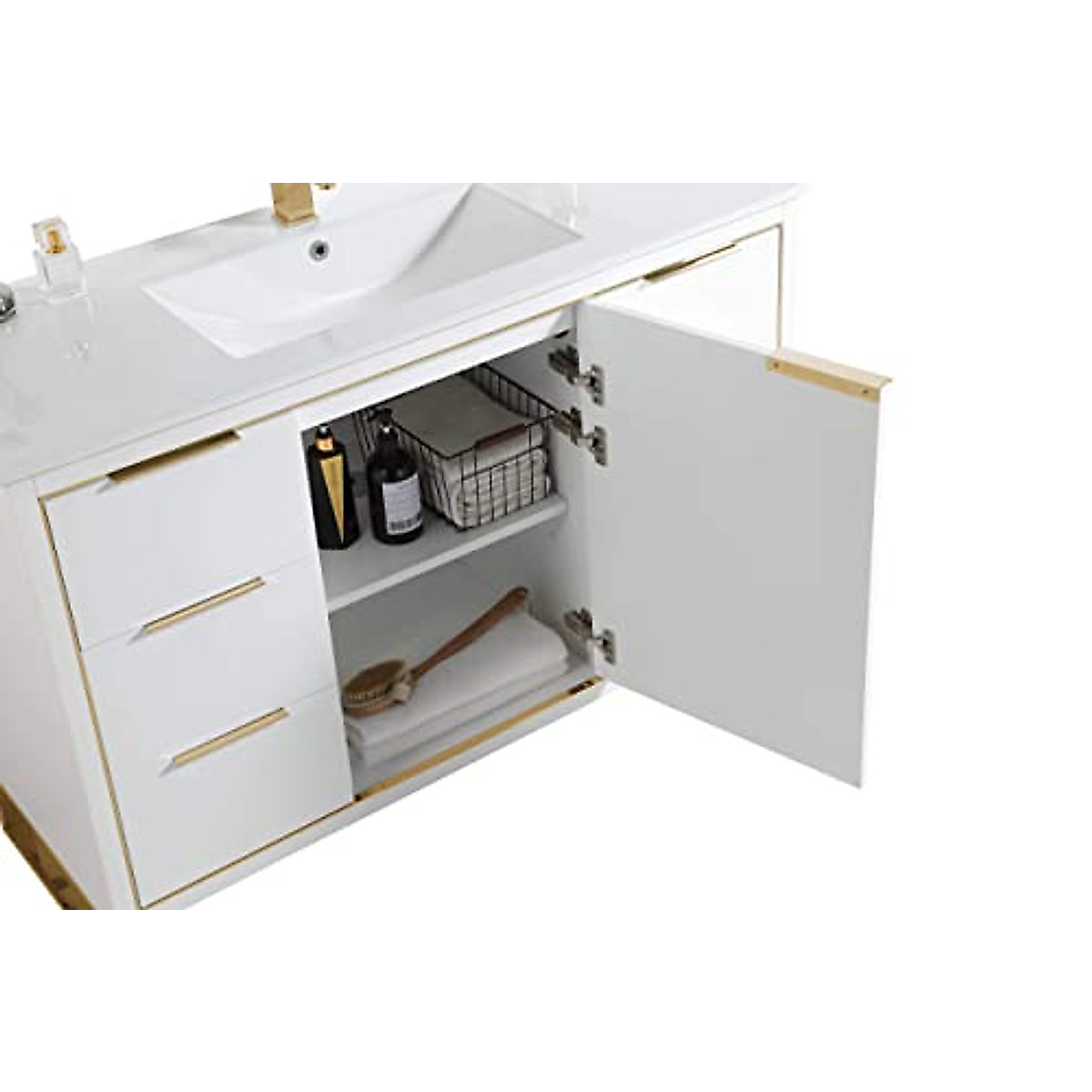 Fine Fixtures Opulence Collection 48 in. W x 20 in. D x 33 in. H Bathroom Vanity in White Matte with White Ceramic Sink - Satin Brass Hardware