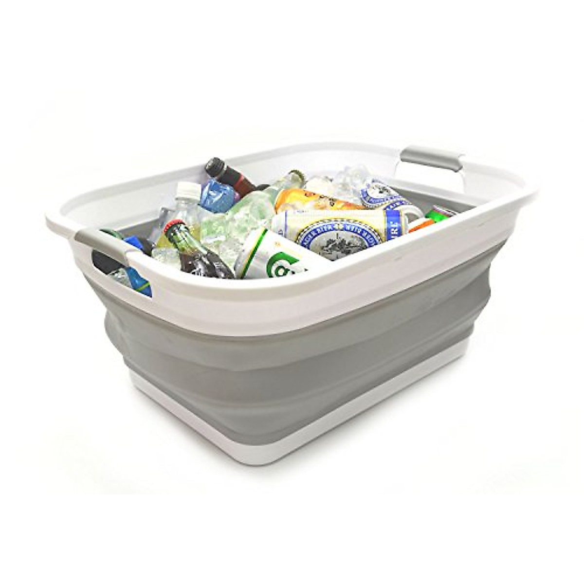 SAMMART 41L(10.8 gallon) Collapsible Plastic Laundry Basket-Foldable Pop Up Storage Container/Organizer-Portable Washing Tub-Space Saving Hamper, Water capacity: 32L (8.4 gallon) (Rectangular, Grey)