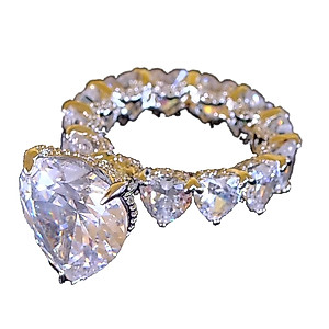 Heart shaped 5K Cubic Zirconia Engagement Handmade Ring. Luxury Quality Fashion Diamond-like Solitaire Ring. Amulet Talisman Good Luck ring