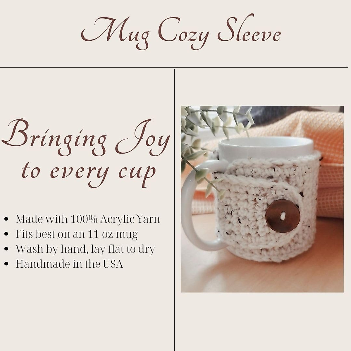 Coffee Mug Cozy Sleeve, Winter Tea Cozy Wrap (Personalize Your Colors 2 Pack)
