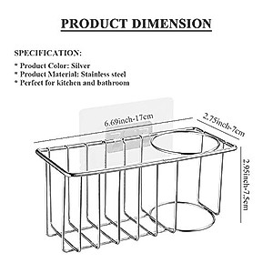 Adhesive Sponge Holder Brush Holder Sink Caddy Organizer Storage for Kitchen Sink, Stainless Steel Rustproof Waterproof No Drilling